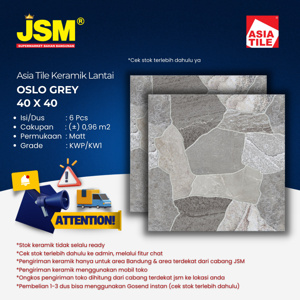 Jual Asia Tile Keramik Lantai Oslo Grey Matt 40x40 - JSM Supermarket ...