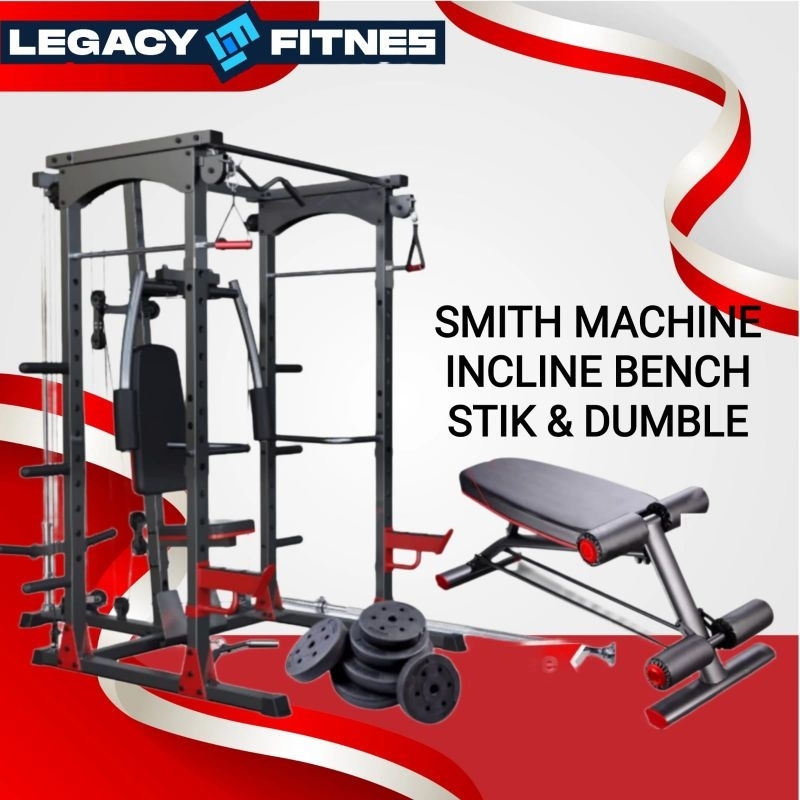 Jual Smith machine mesin bench + 80 dumble powerack home gym | Shopee ...