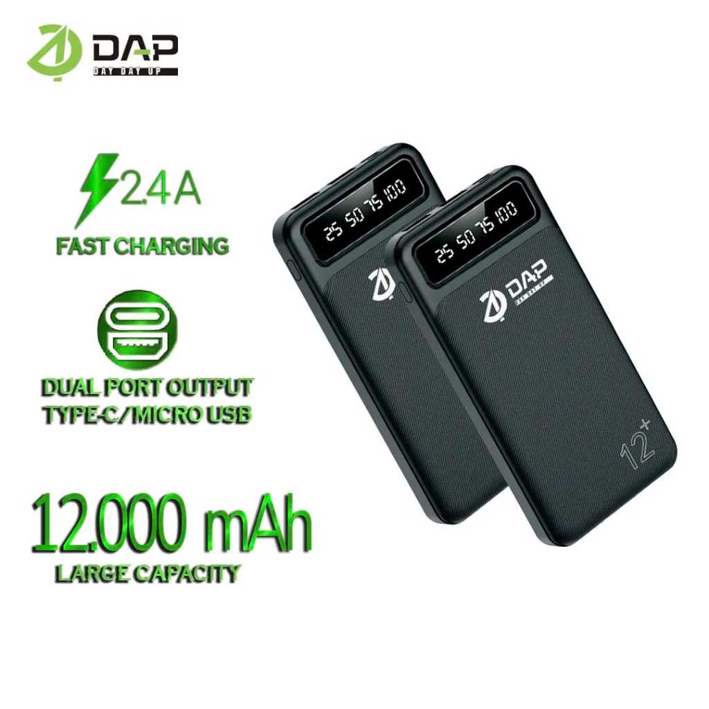 Jual PowerBank DAP 12000mah D-P112 2.4A Dual Input Port Type C & Micro USB Original Fast ...