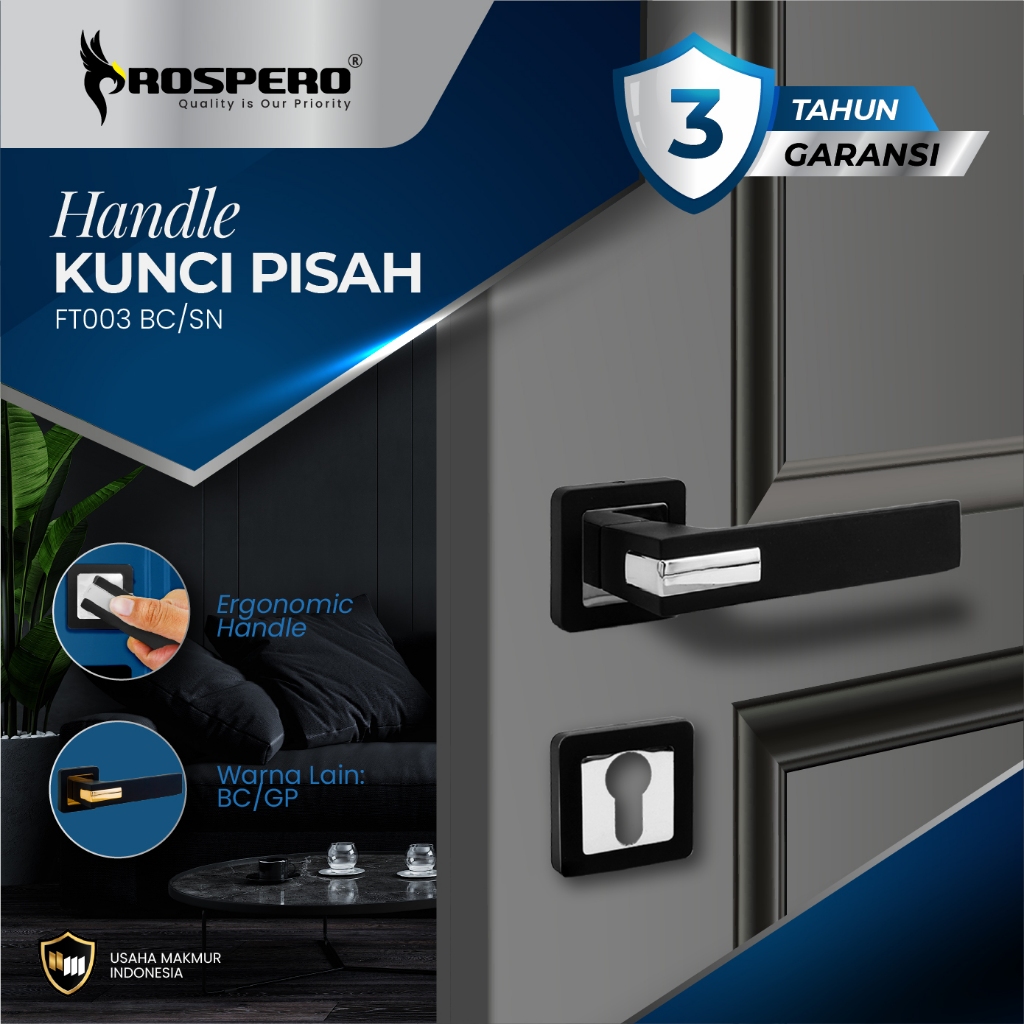 Jual KUNCI PINTU Rumah Hitam Full Set Ergonomic Handle Pisah Aluminium Black Gold Black Silver ...