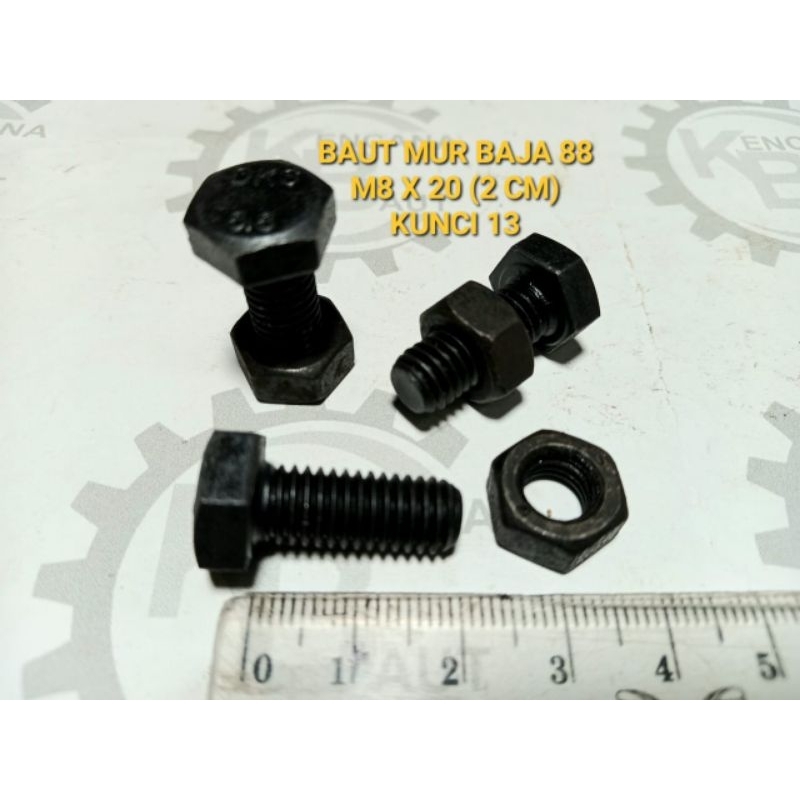 Jual BAUT MUR BAJA 88 M8 X 20 HITAM KUNCI 13 PANJANG 2 CM | Shopee Indonesia