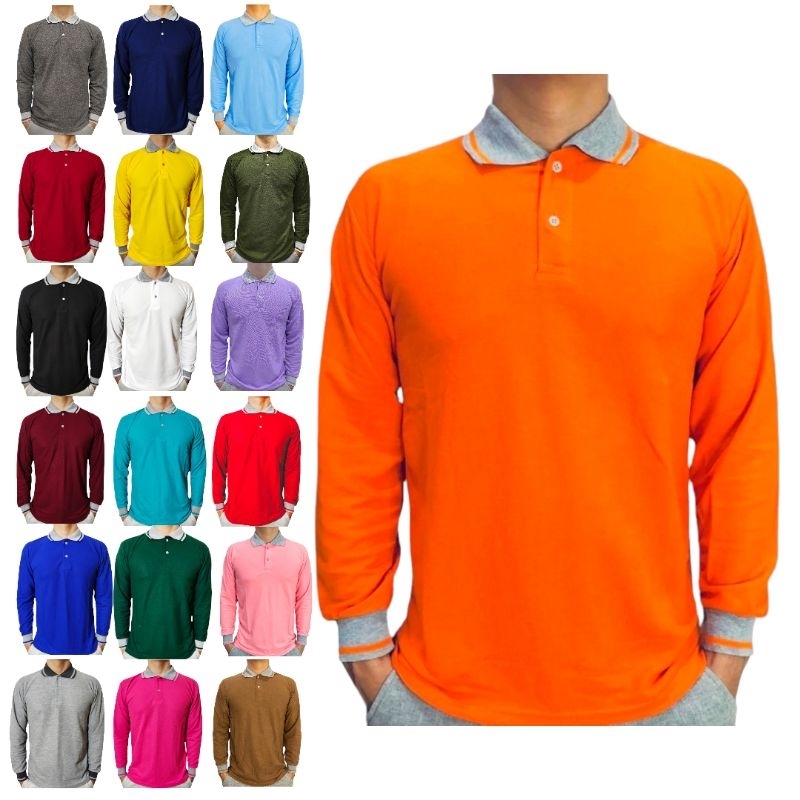 Jual Kaos Polo shirt Kerah polo Kerah Polos Lengan Panjang M L XL XXL ...