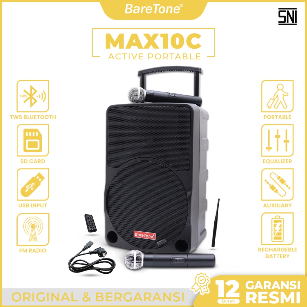 Jual BareTone Speaker Portable MAX10C Speaker Bluetooth 10 Inch Mini ...