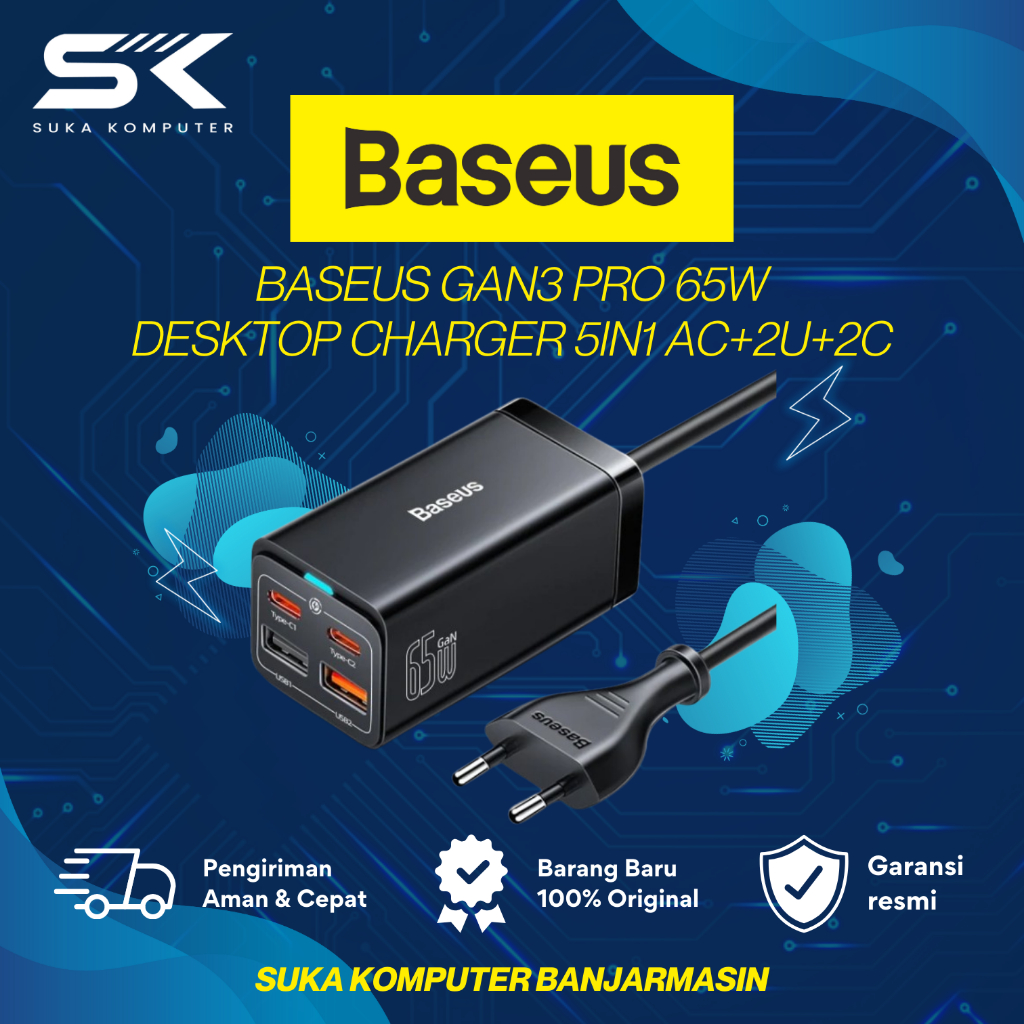Jual BASEUS GAN3 PRO 65W DESKTOP CHARGER 5IN1 AC+2U+2C | Shopee Indonesia