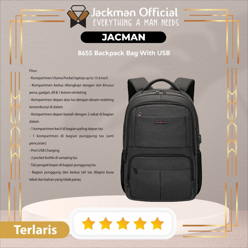 Jual JACKMAN 8655 Backpack Bag With USB - Tas Ransel Laptop 15.6 inch ...
