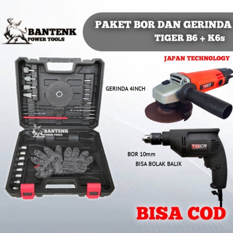 Jual PAKET LENGKAP VARIAN TIGER BOR DAN GERINDA, MESIN BOR LISTRIK 10MM V2, MESIN GERINDA ...