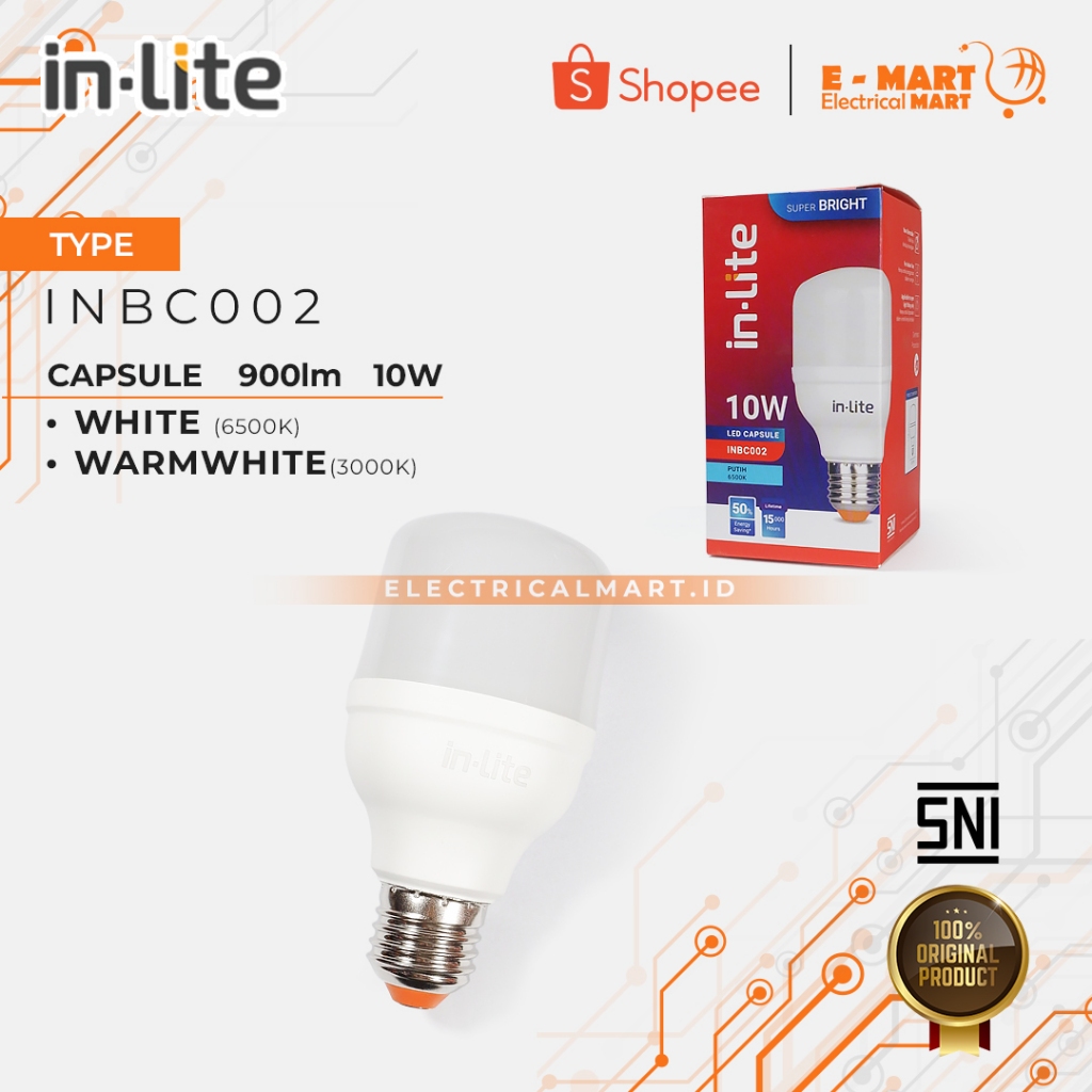 Jual Inlite Lampu Bohlam LED Kapsul 10W INBC002 Warna Putih | Shopee Indonesia