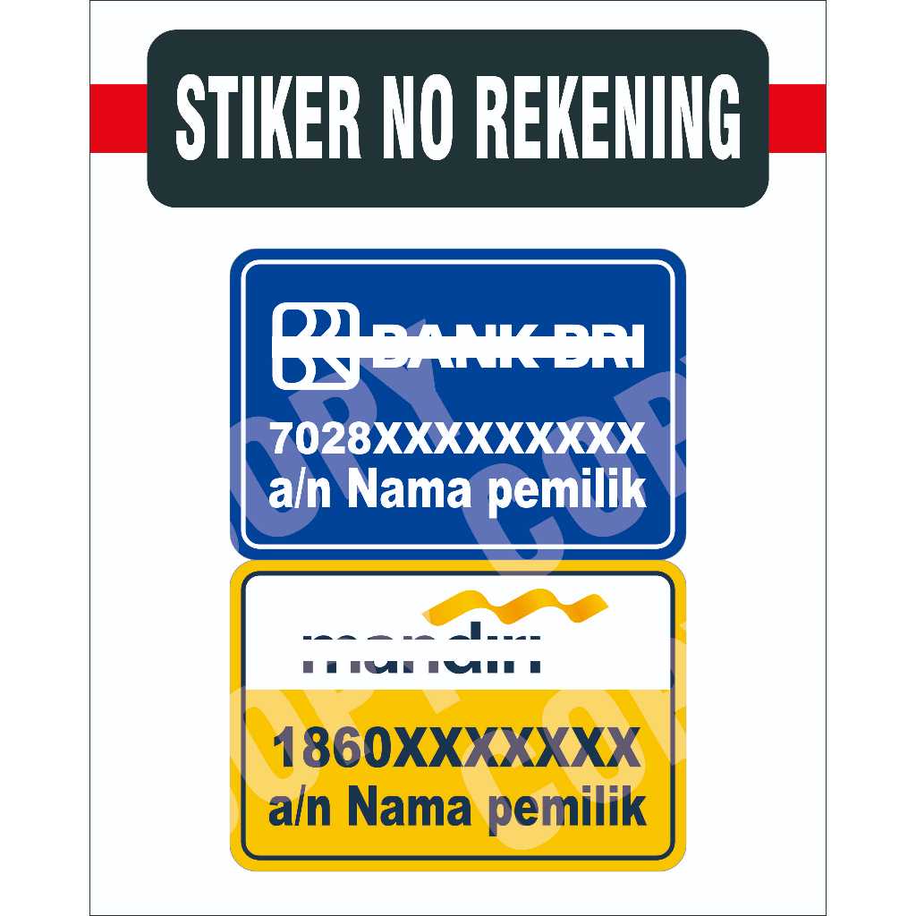 Jual STIKER NOMER REKENING BANK + LAMINASI GLOSY (DIJUAL PER PCS, BUKAN ...