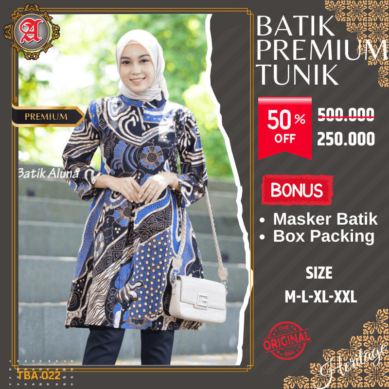 Jual Dress Batik Wanita Dewasa Lengan Panjang Atasan Tunik Baju Batik ...