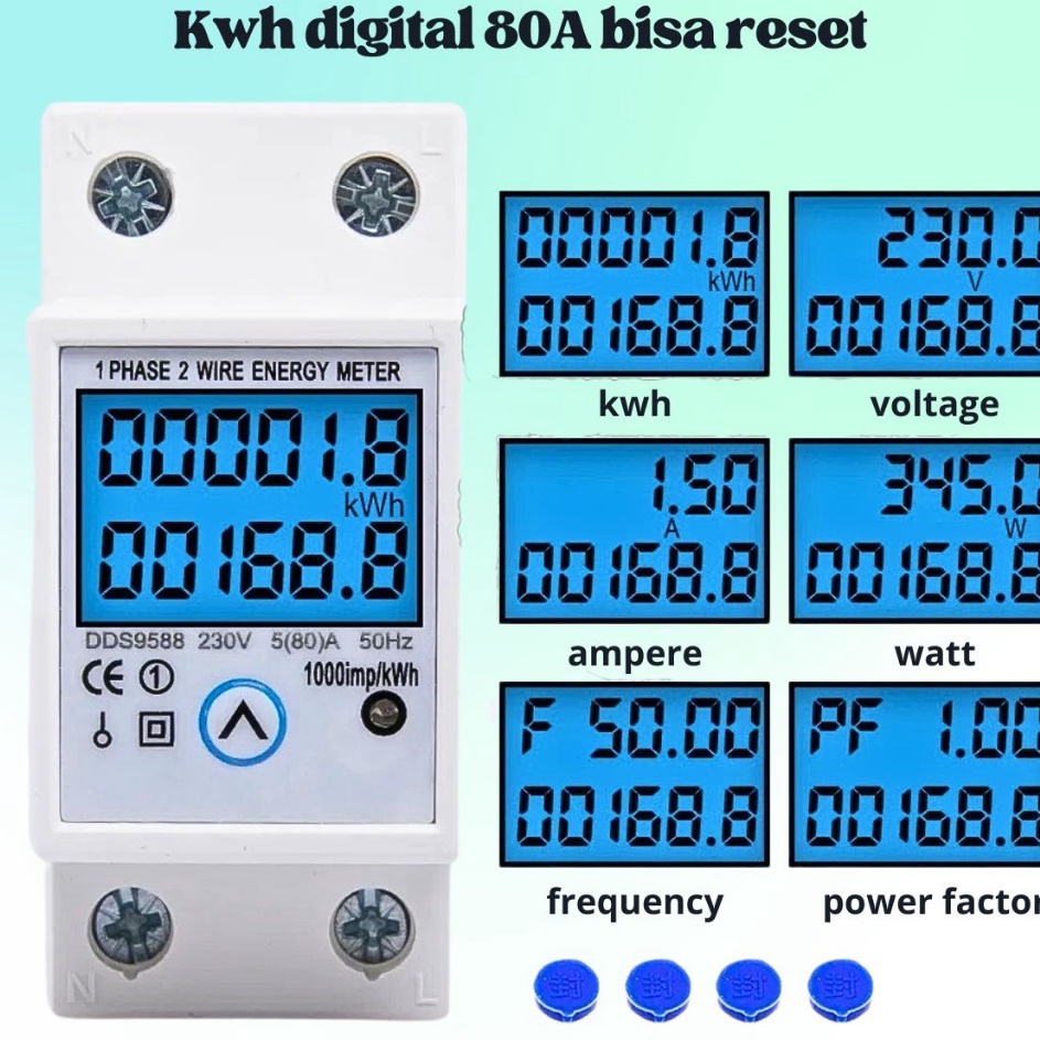 Jual BG KWH Meter Digital Reset 1 Phase 8A Pengukur Tegangan Arus Listrik Penghitung Konsumsi ...