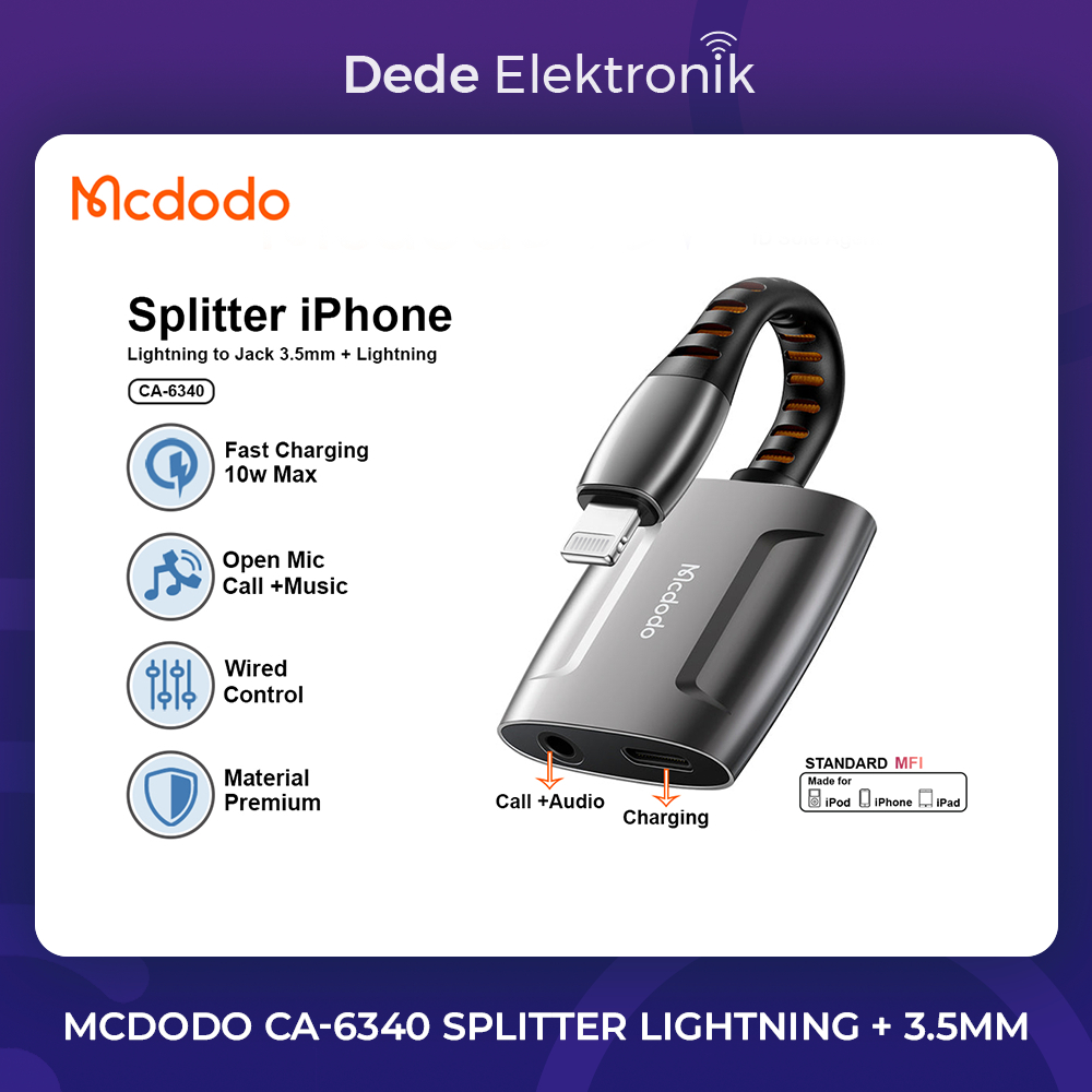 Jual Mcdodo CA-6340 Converter Splitter 2 in 1 iPhone Lightning Ke 3.5mm ...