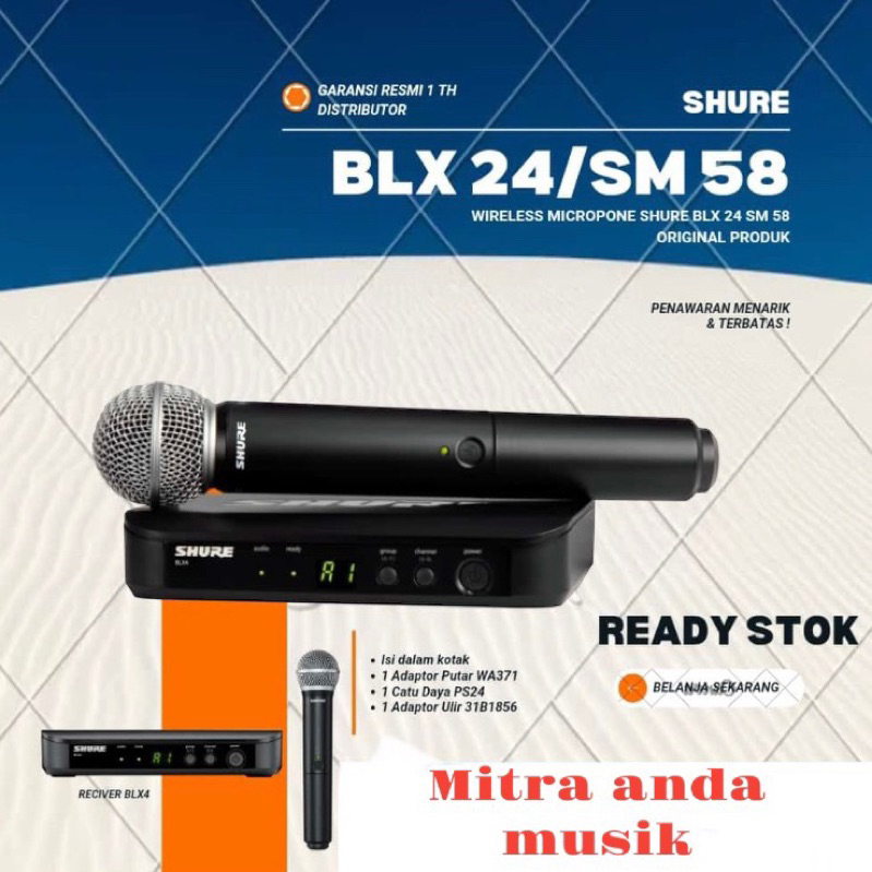 Jual mic microphone wireless shure blx24/sm58 blx24 sm58 original ...