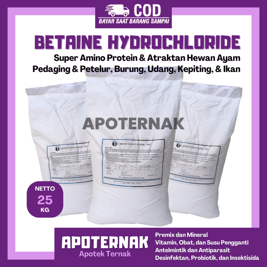 Jual BETAINE HCL TIENYEN 1 Sak 25kg - Betain Ternak - Super Amino ...