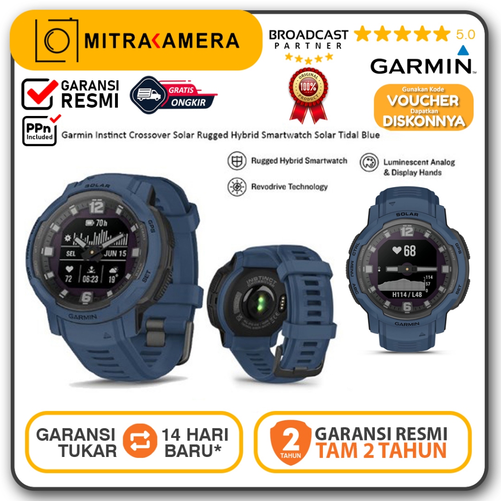 Jual Garmin Instinct Crossover Solar Hybrid Smartwatch Tidal Blue ...
