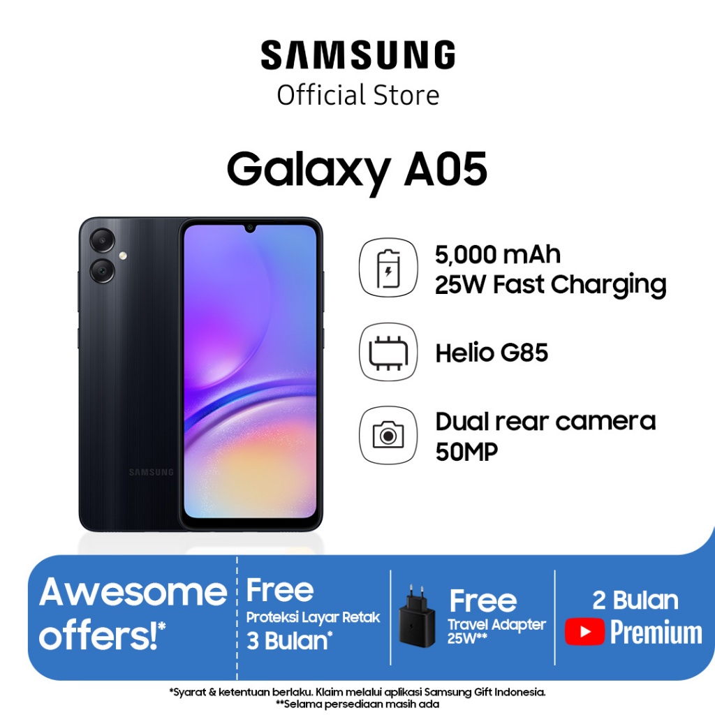 Jual Samsung Galaxy A05 4/64GB - Black | Shopee Indonesia