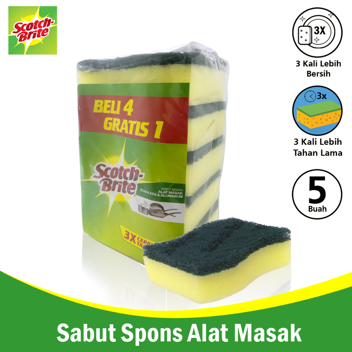 Jual OCA 3M Scotch Brite 5 Pcs Sabut Spons Hijau Cuci Piring ID 30P5 ...