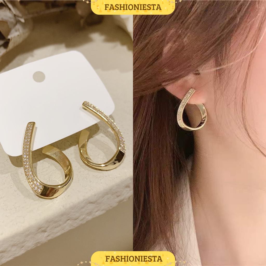 Jual Anting-Anting Berkristal Bentuk U Elegan Anti Karat S925 Aksesoris Wanita Korea Style ...