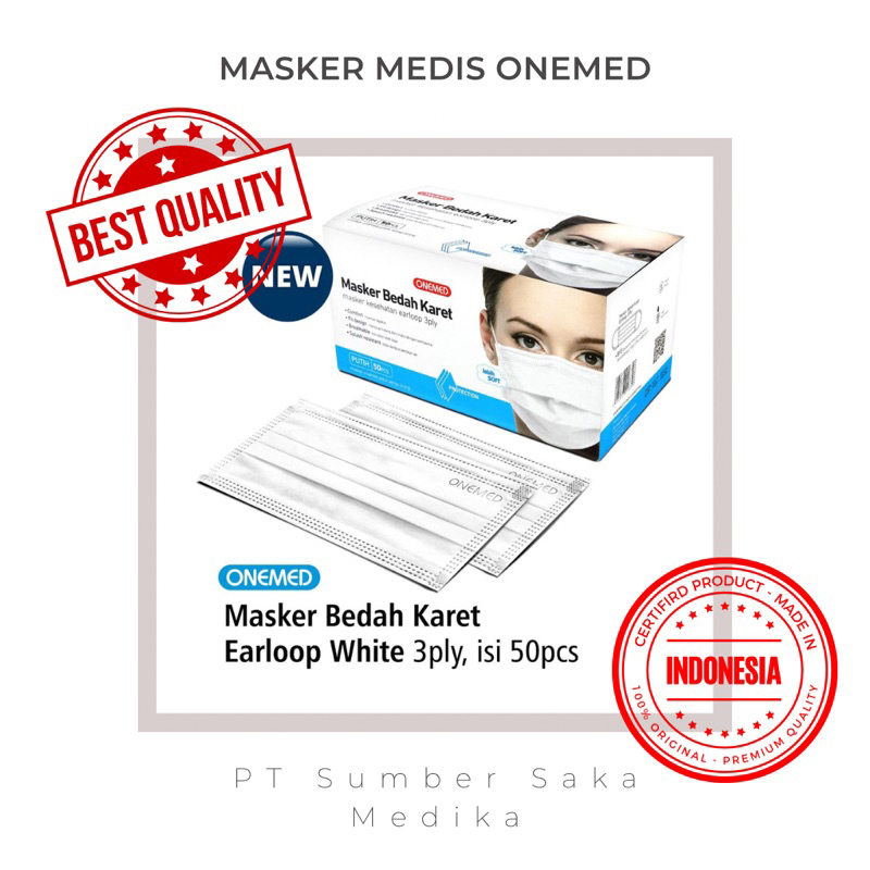 Jual Masker Medis Karet earloop Onemed 3 ply warna pink / putih/ biru ...