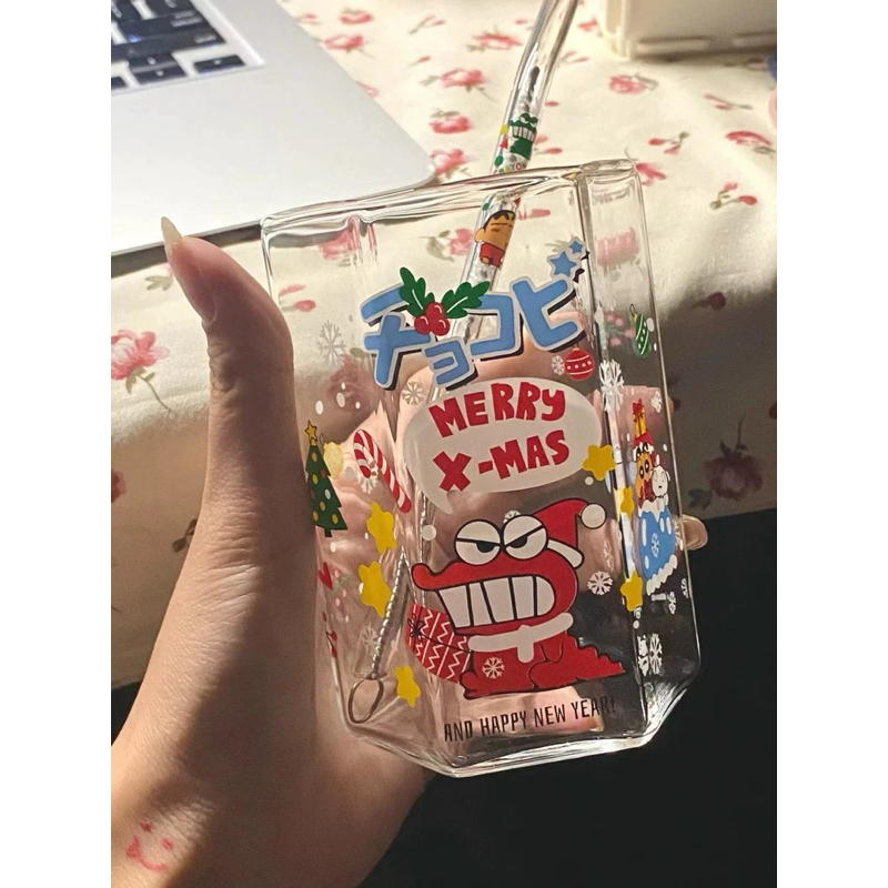 Jual (LH) Shinchan Glass Gelas natal shincan gelas kaca shincan sedotan ...