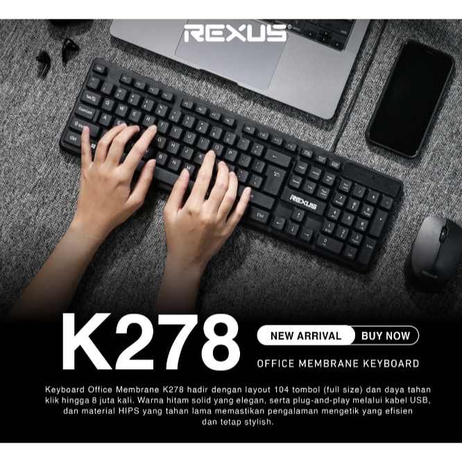 Jual ITSTORE Rexus Keyboard Office Membrane K278 K-278 K 278 Usb ...