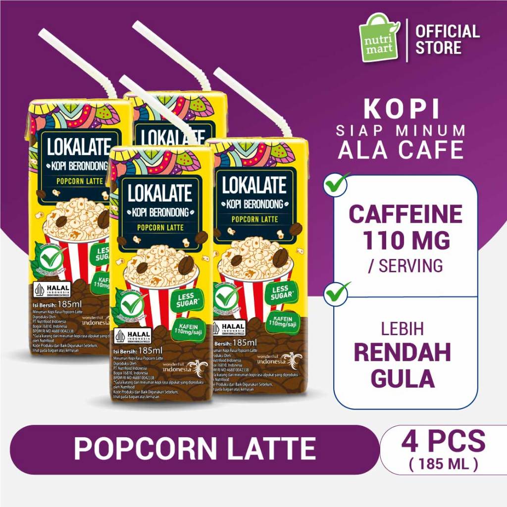 Jual 4 Pack - Lokalate Kopi Berondong (Popcorn Latte) 185 ml - Lebih ...