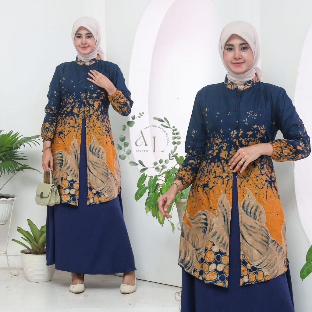 Jual Alleastore03 Gamis Batik Gamis Motif Gelombang Terbaru, Dress ...