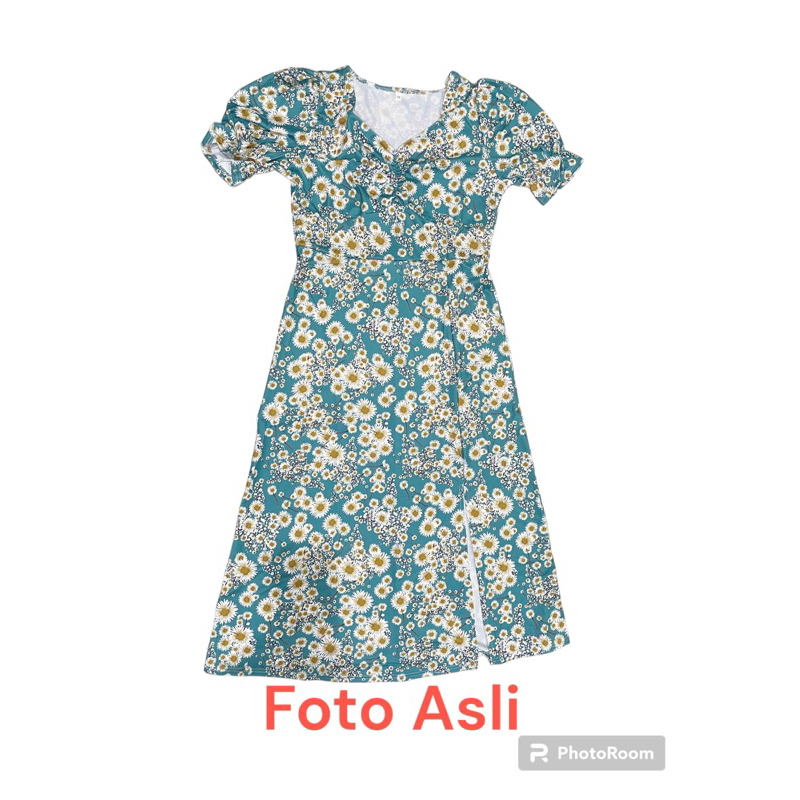 Jual Dress Bunga Wanita Korean Style V Neck Dress Flory Broken White ...