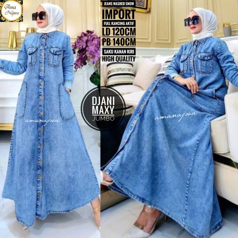 Jual Gamis Jeans wanita Super Jumbo Big Size Dress LD 120 140 Bahan ...