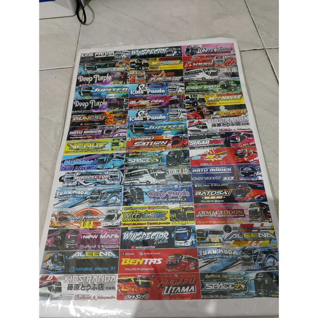 Jual Stiker Bus Telolet Virall Harga Untuk 1 Lembar isi 45 sticker Bus ...