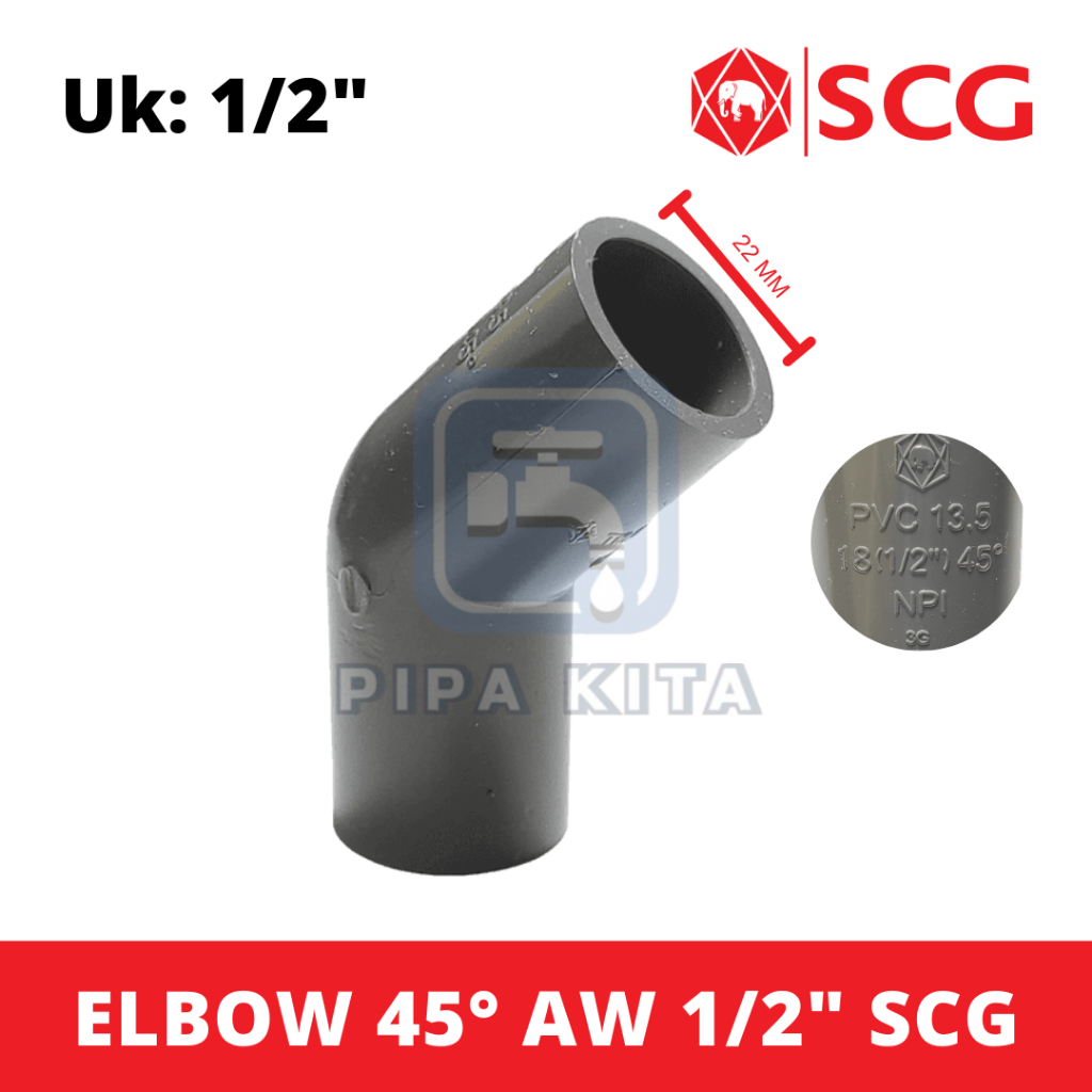Jual Elbow 45 Derajat AW 1/2 Inch SCG PVC TS Knee L Keni Knie 45 0.5 DIM | Shopee Indonesia