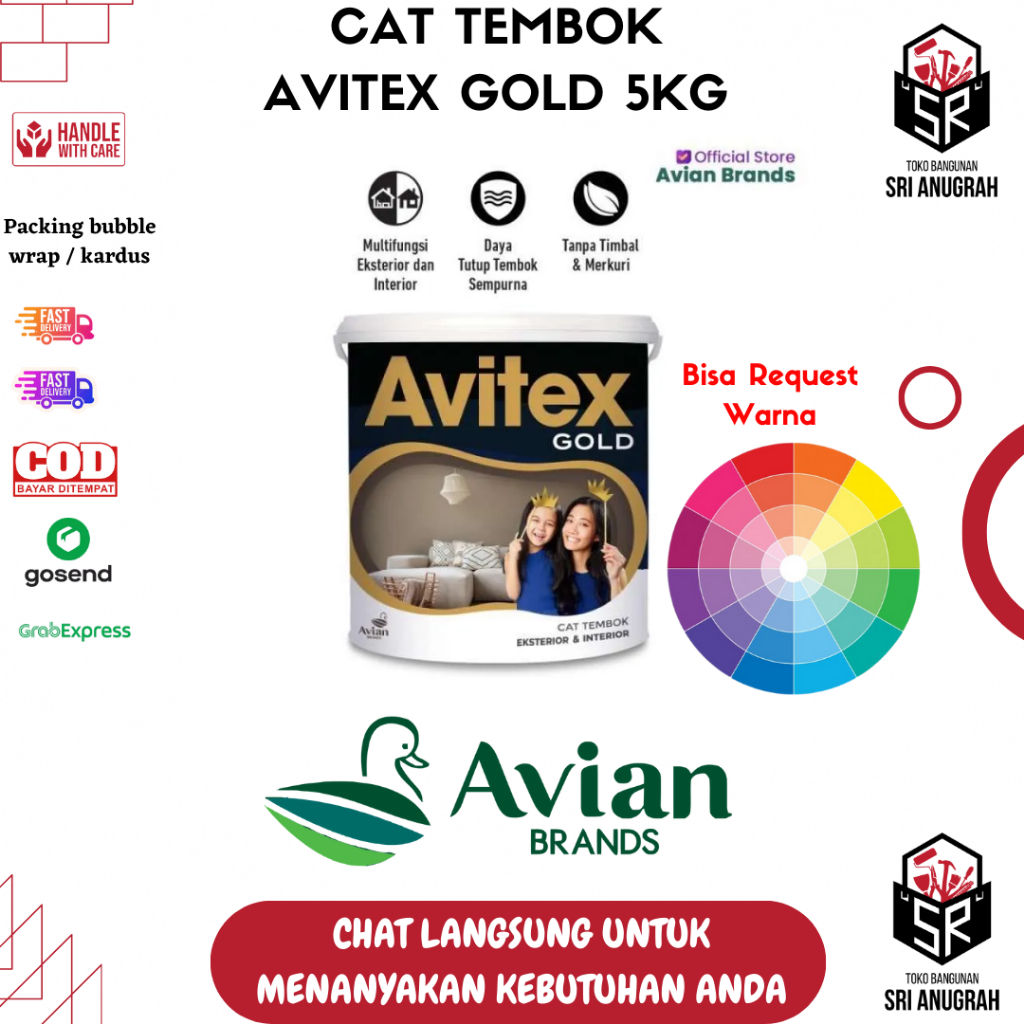 Jual Cat Tembok Dinding AVIAN AVITEX GOLD Interior Exterior 5KG ...