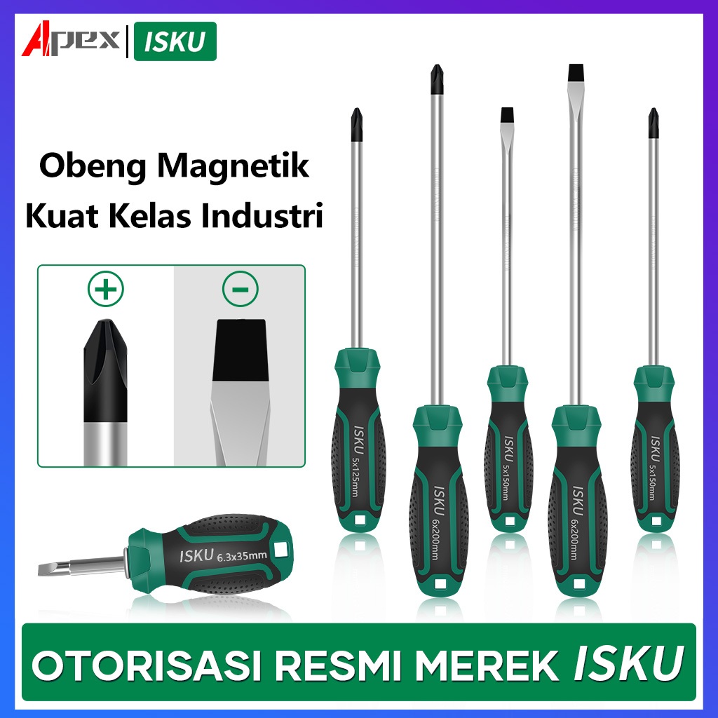 Jual ISKU obeng plus mins magnet 3*75mm 5*75mm 5*100mm 5*125mm 5*150mm ...