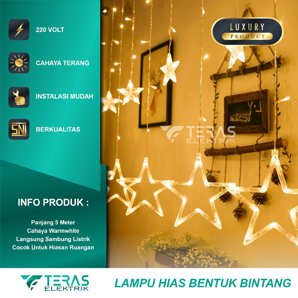 Jual Lampu tirai LED Cahaya Warmwhite model Bintang 5 Meter | Shopee ...