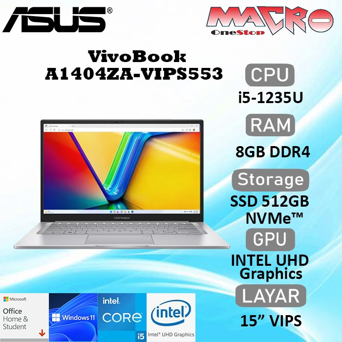 Jual ASUS VivoBook A1404ZA-VIPS553 i5-1235U 8GB SSD 512GB 14" VIPS W11 ...