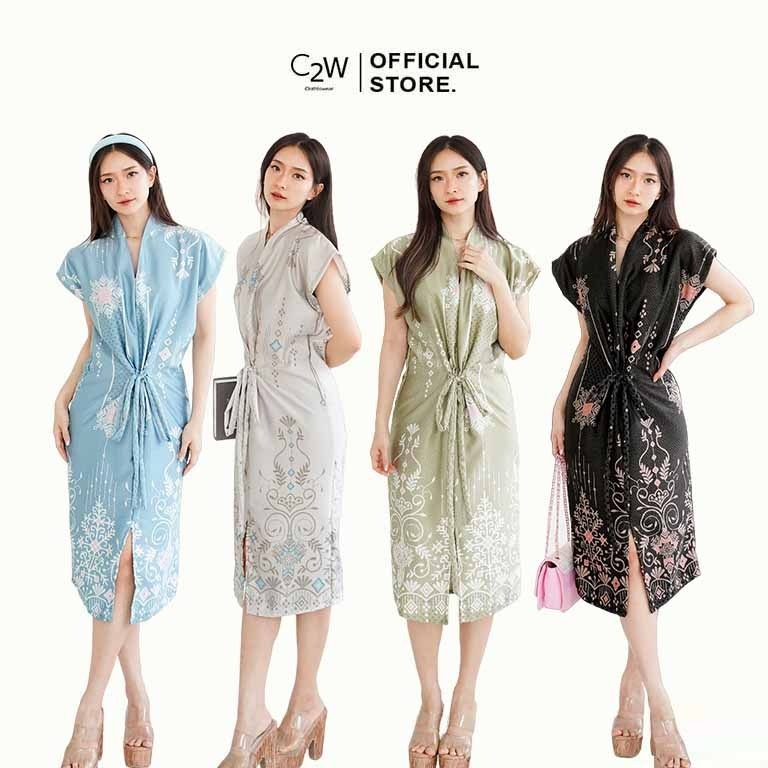 Jual C2W Clothtowear Dress Batik Satin Wanita All Size Women's Clothes 144-CBP | Shopee Indonesia