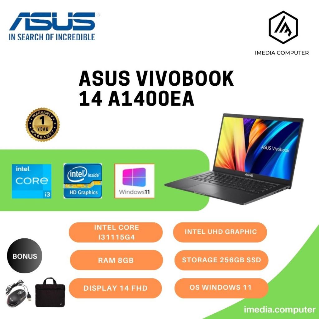 Jual ASUS VIVOBOOK 14 A1400EA i3-1115G4 8GB 256GB SSD 14"FHD W11 OHS ...