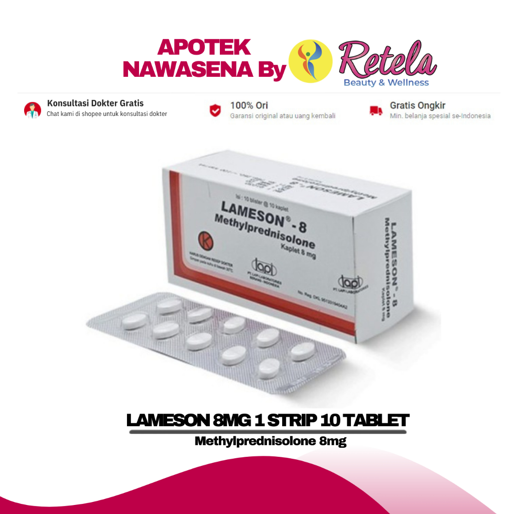 Jual LAMESON 8MG 1 STRIP 10 TABLET ( METHYLPREDNISOLONE 4 MG ) | Shopee ...