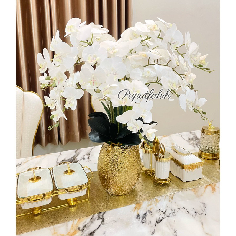 Jual ANGGREK LATEX SUDAH DENGAN VAS KERAMIK GOLD CANTIK/ 15 TANGKAI ...