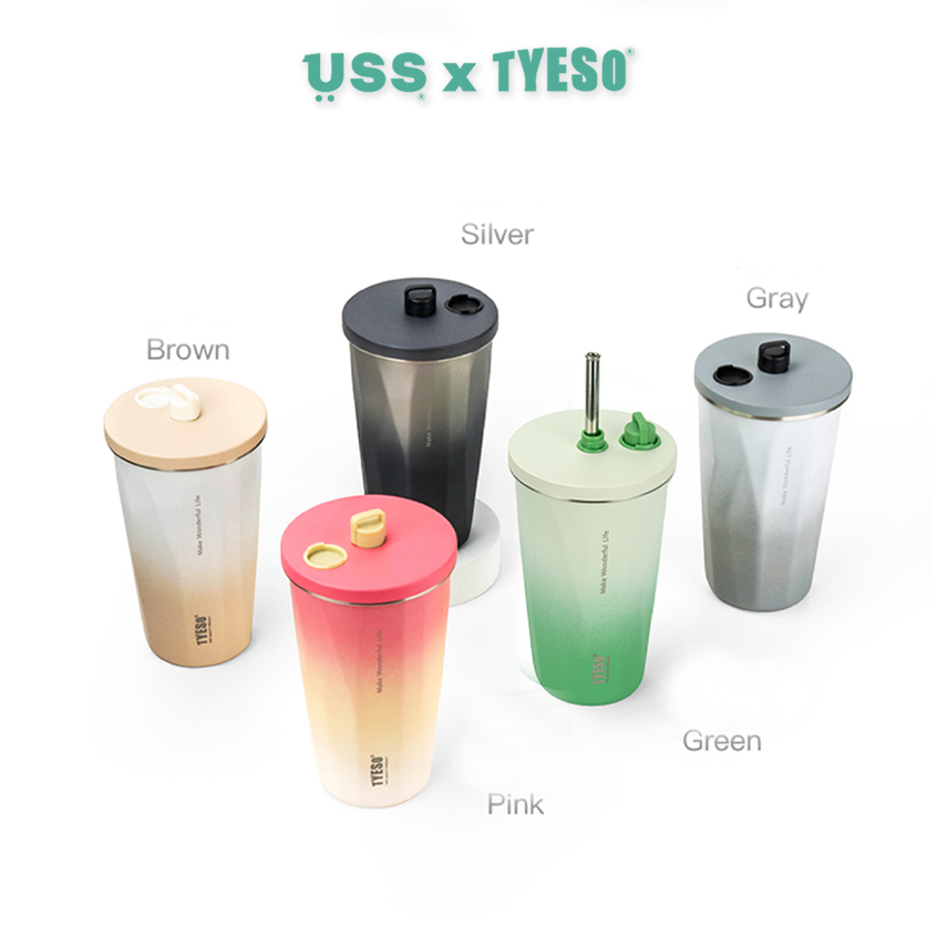 Jual USS x Tyeso Tumbler Gelas Kopi Portable 600ml Stainless Steel Free Sedotan Gradasi Warna ...