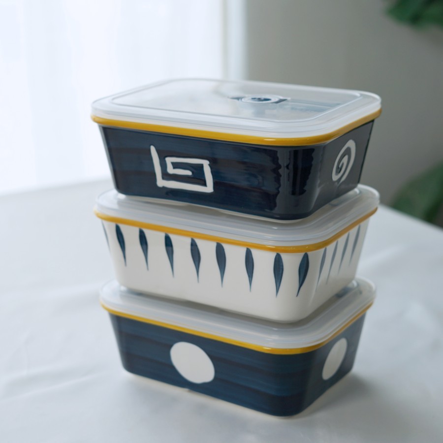 Jual Ceramic Lunch Box with Seal Rectangular Shape with Dividers UG-186 ...