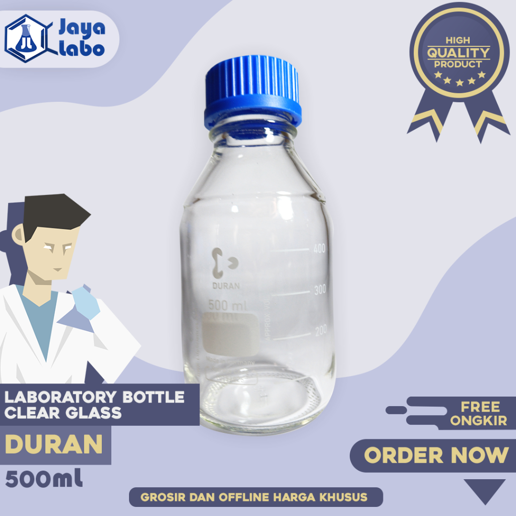 Jual DURAN BOTOL SAMPEL Vol. 500 ml / LAB BOTTLE KACA BENING ...