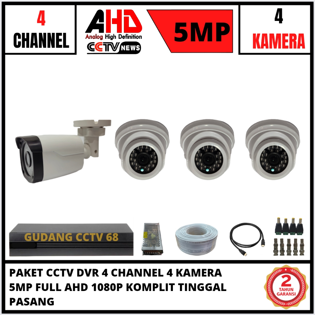 Jual PAKET CCTV DVR 4 CHANNEL 4 KAMERA 5MP FULL AHD 1080P INFRARED ...