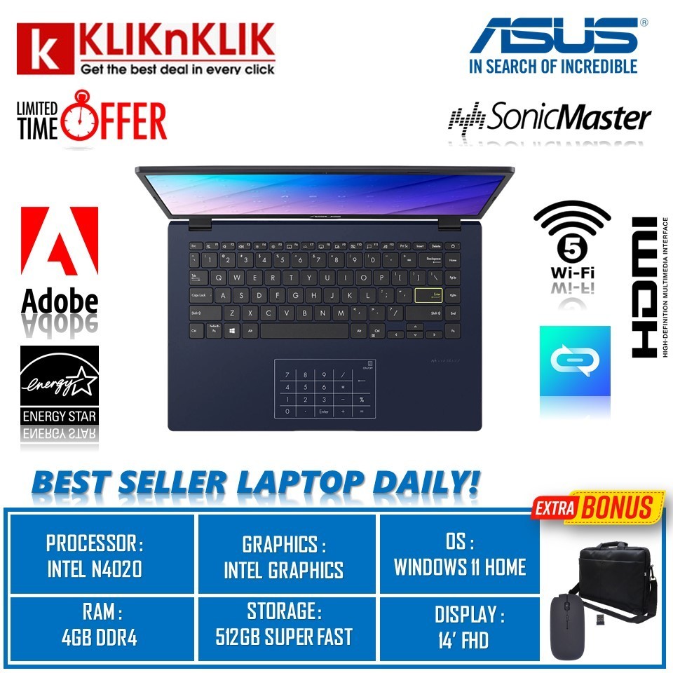Jual LAPTOP ASUS VIVOBOOK L410MA INTEL N4020 4GB 512GB SSD FULL HD ...