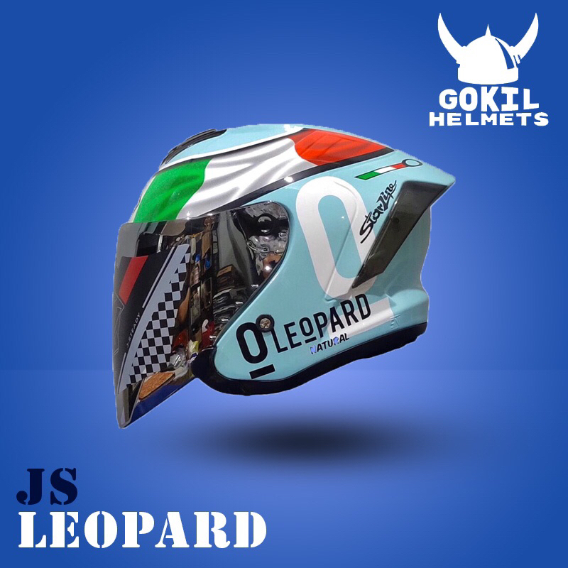 Jual Helm JS ARMOR Half Face Motif Leopard TERBARU Kaca Silver SNI ...