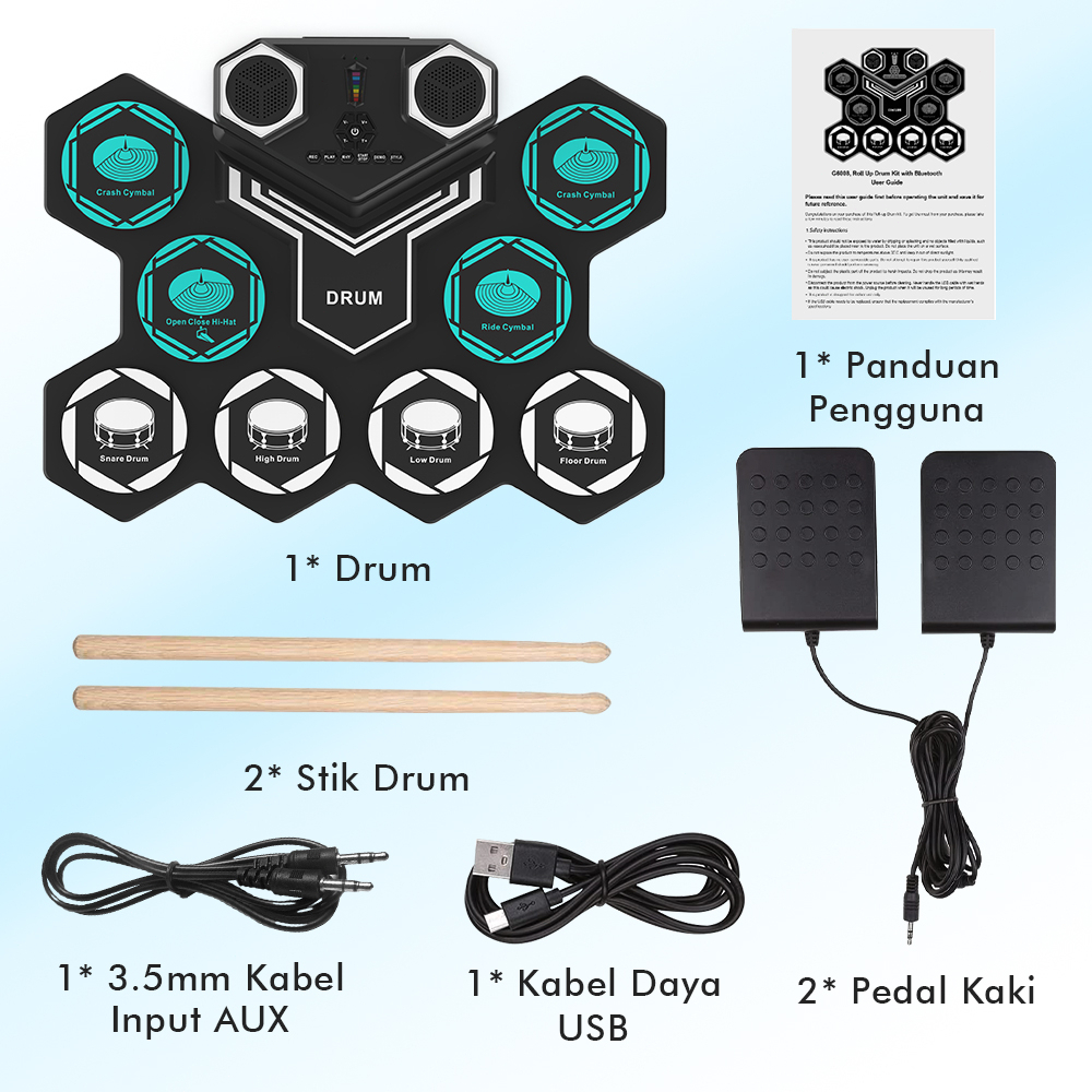 Jual Rixton Drum Elektronik Portabel Digital USB 7 Bantalan Roll up ...