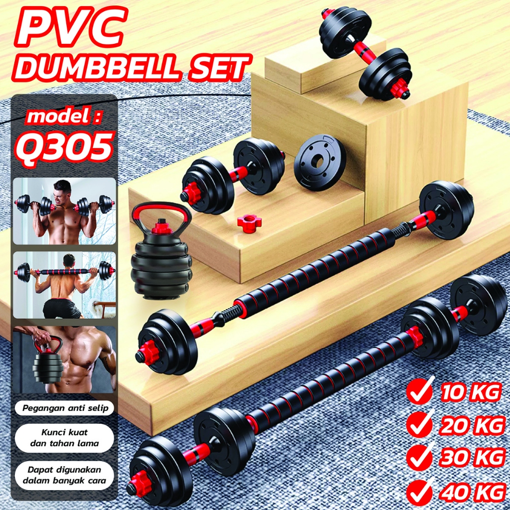 Jual BG SPORT Set Dumbell Barbel PVC Kettlebel 10KG 20KG 30KG 40KG Alat Gym Fitness Anti Slip ...