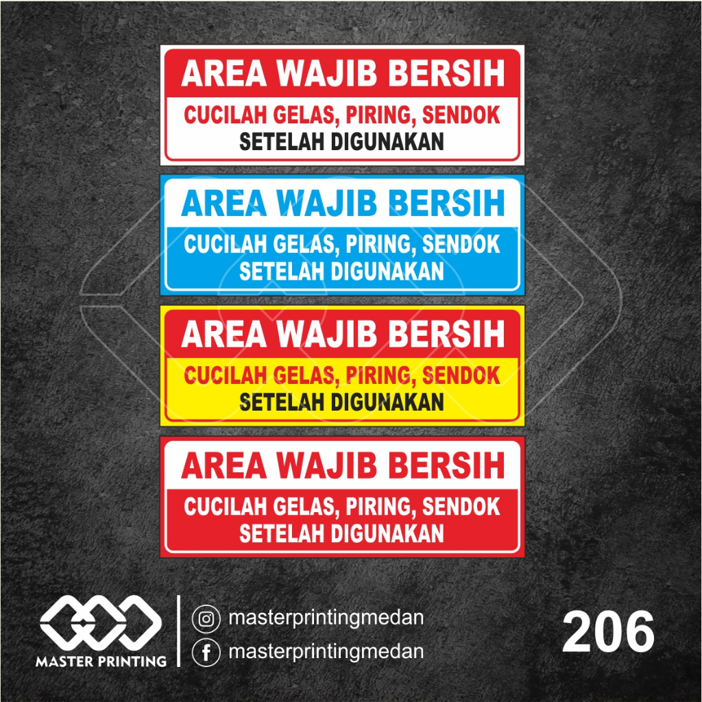 Jual 206 - Stiker Area Wajib Bersih, Cuci Gelas, Piring, Sendok Setelah ...