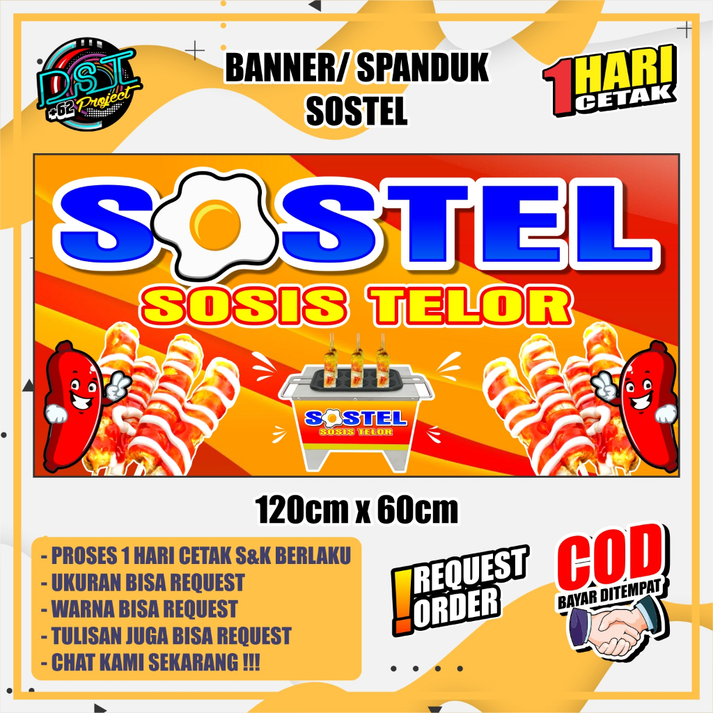Jual BANNER / SPANDUK SOSTEL SOSIS TELOR 120cm X 60cm | Shopee Indonesia