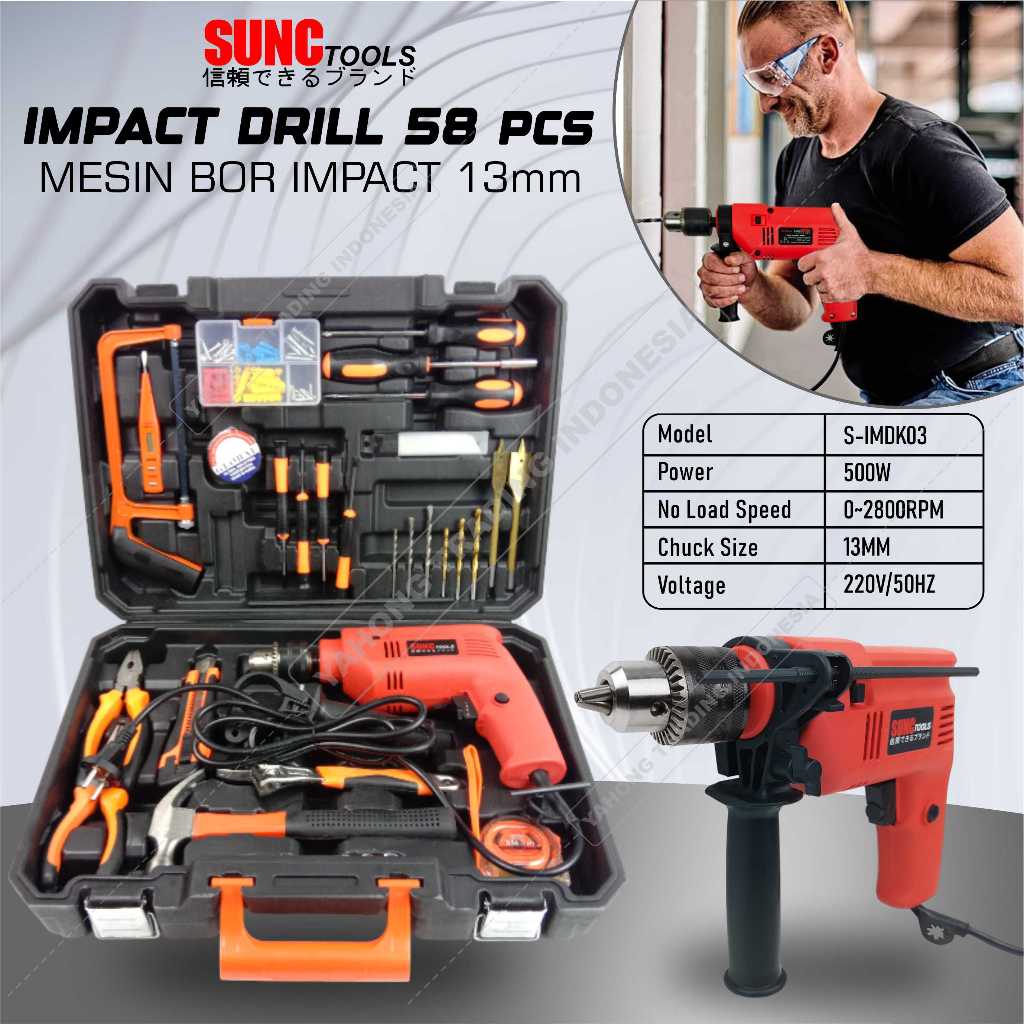 Jual Mesin Bor Impact Drill Listrik 13mm SIMDK03 SET LENGKAP 58 pcs ...