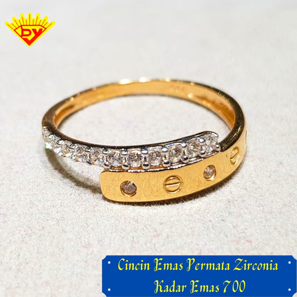Jual Cincin Emas Kuning Permata Zirconia 828 Kadar Emas 700 | Shopee ...